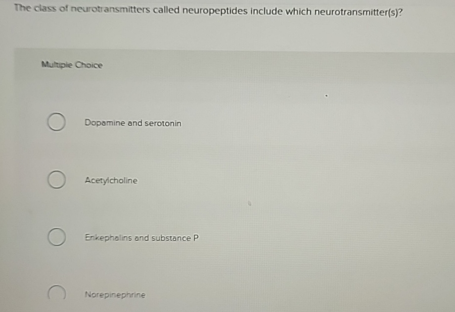 Solved The class of neurotransmitters called neuropeptides | Chegg.com