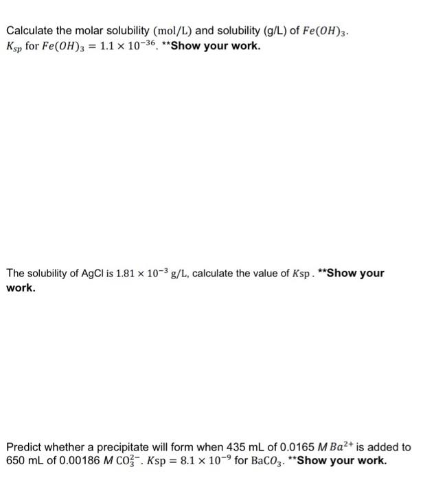Solved Calculate the molar solubility (mol/L) and solubility | Chegg.com