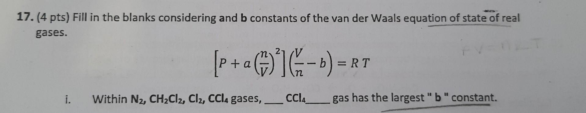 Solved 17. (4 pts) Fill in the blanks considering and b | Chegg.com