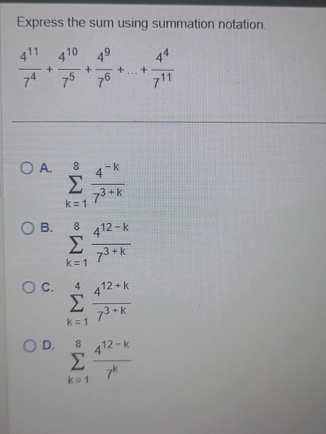 Solved Express the sum using summation notation. | Chegg.com