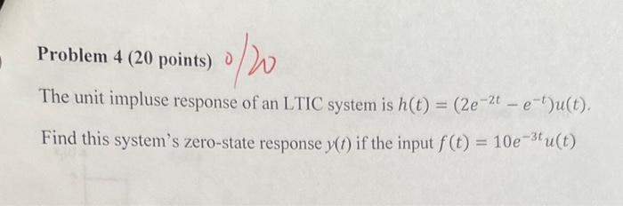 Solved Problem 4 (20 points) o) The unit impluse response of | Chegg.com