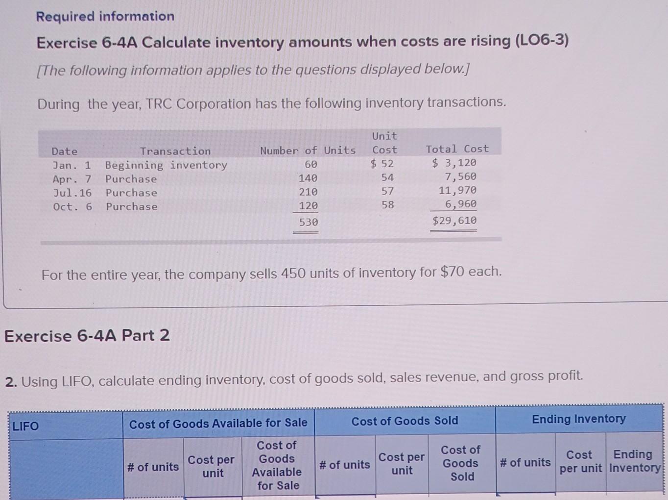 Solved Required information Exercise 6-4A Calculate | Chegg.com