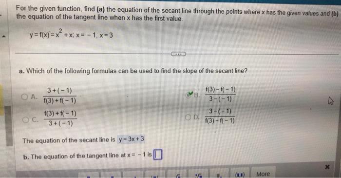 Solved For the given function, find (a) the equation of the | Chegg.com