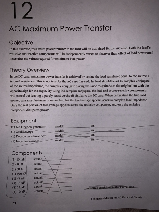 AC Maximum Power Transfer Objective In this exercise, | Chegg.com