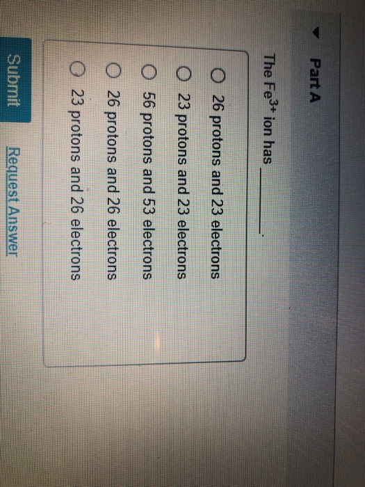 Solved Part A The Fe3+ ion has 0 26 protons and 23 electrons | Chegg.com