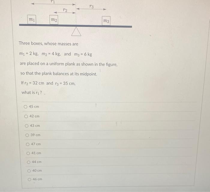 Solved m1=2 kg,m2=4 kg, and m3=6 kg are placed on a uniform | Chegg.com