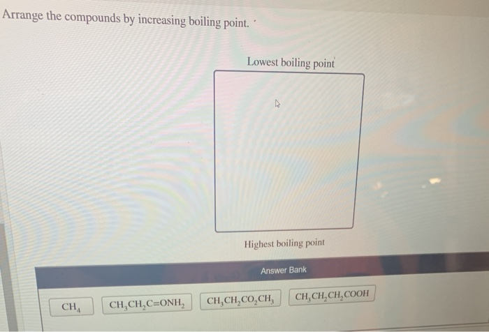Solved Arrange the compounds by increasing boiling point. | Chegg.com