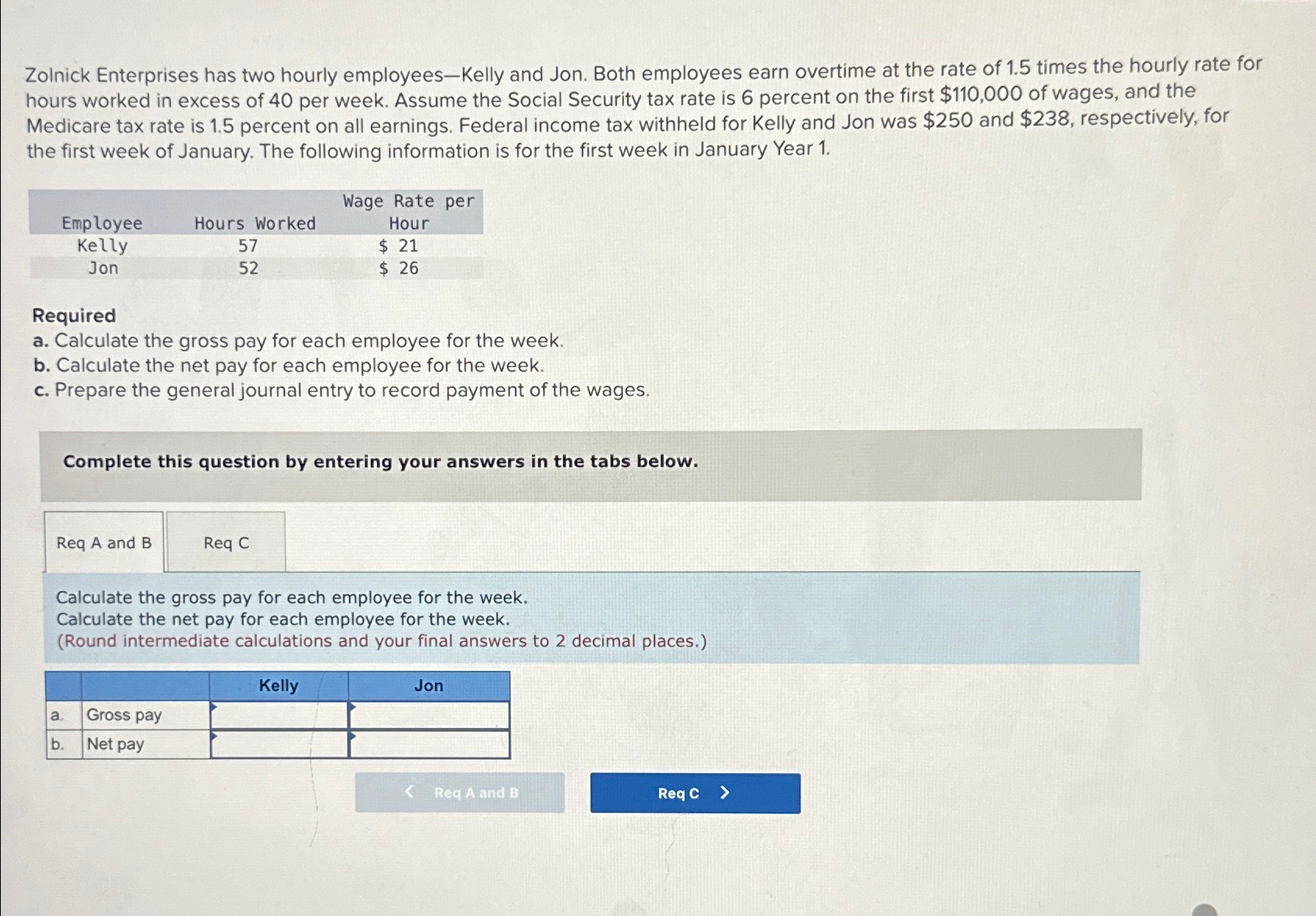 Solved Zolnick Enterprises has two hourly employees-Kelly | Chegg.com