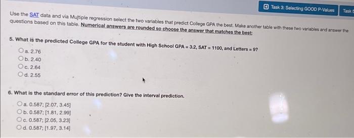 Solved Use the SAT data and via Multiple regression select | Chegg.com