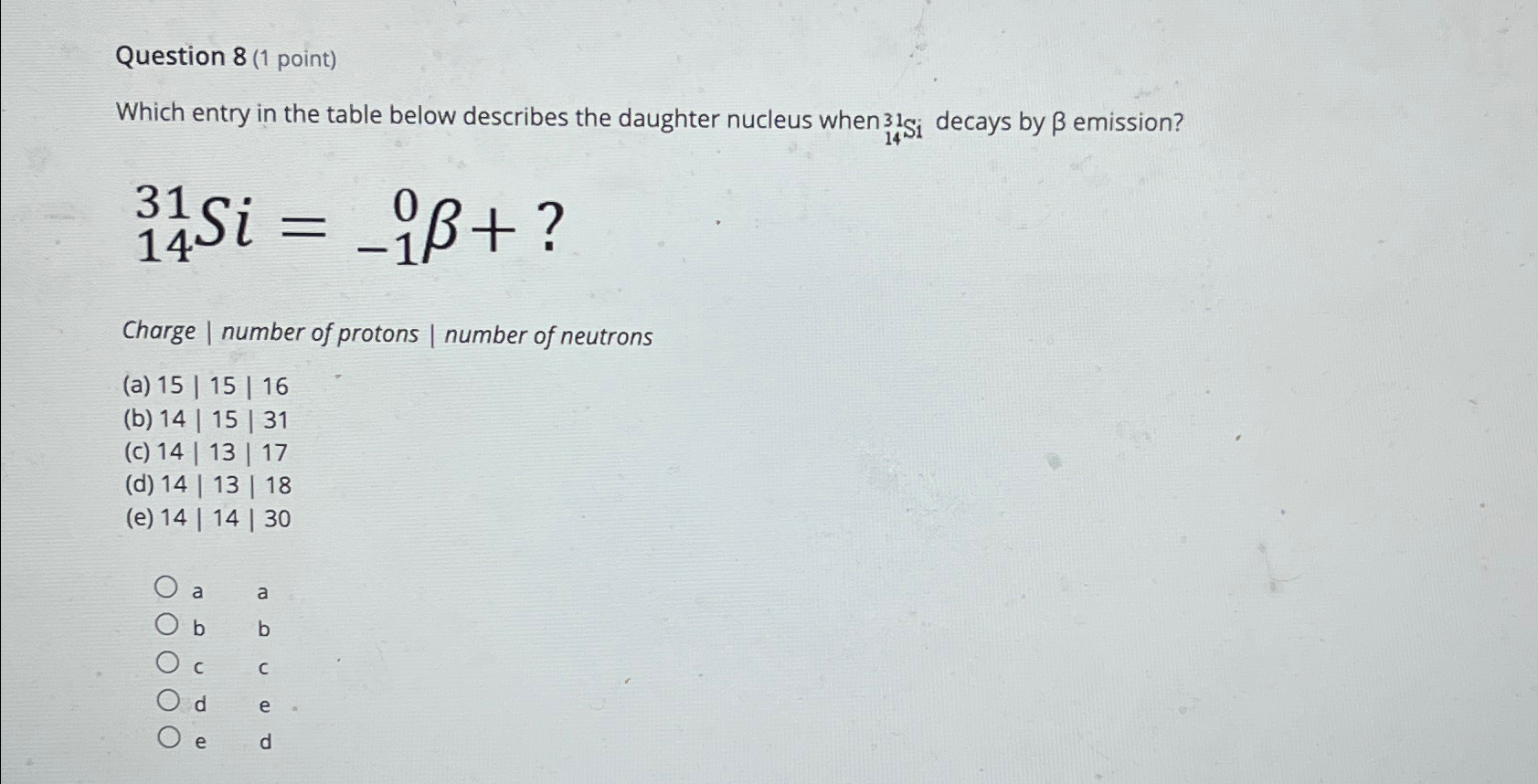 Solved Question 8 (1 ﻿point)Which entry in the table below | Chegg.com