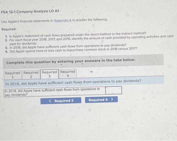 FSA 12-1 Company Analysis LO A1 Use Apple's financial | Chegg.com