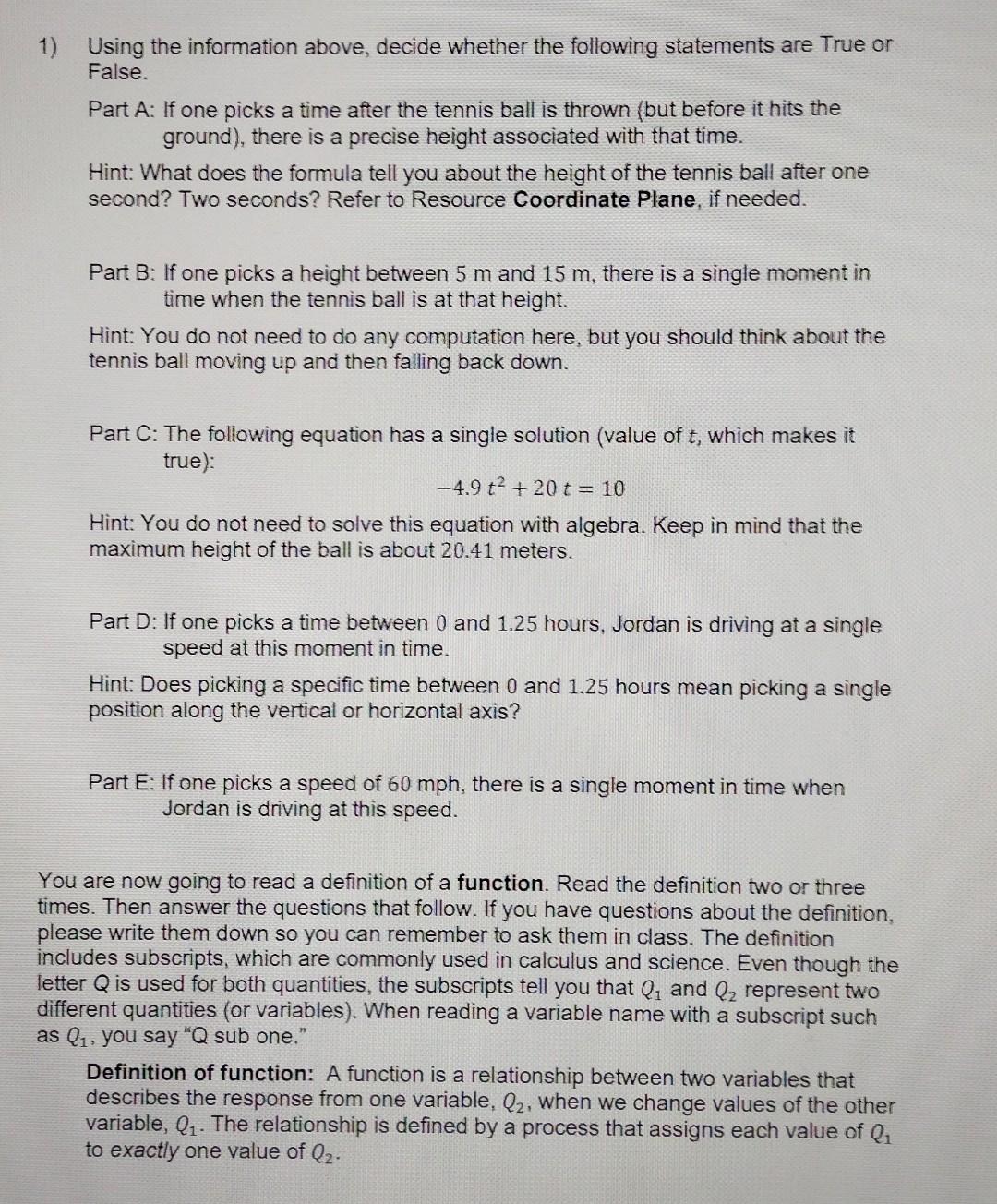 Solved scenario 1: height and after t seconds scenario | Chegg.com