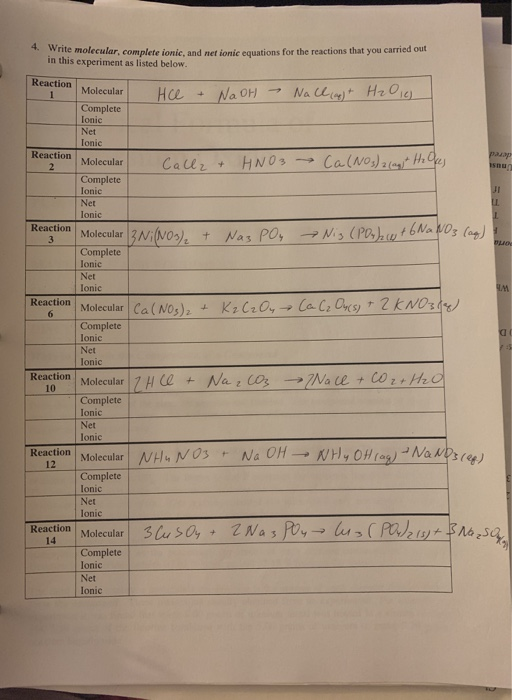 Solved 4. Write molecular, complete ionic, and net ionic | Chegg.com