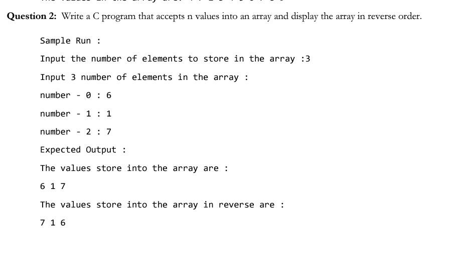 Solved Question 2: Write a C program that accepts n values | Chegg.com