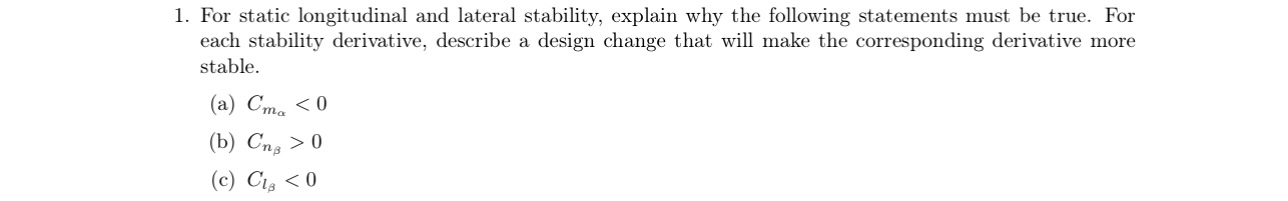 Solved For static longitudinal and lateral stability, | Chegg.com