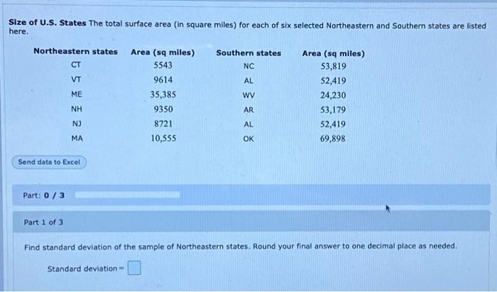 Solved Size of U.S. States The total surface area (in square | Chegg.com