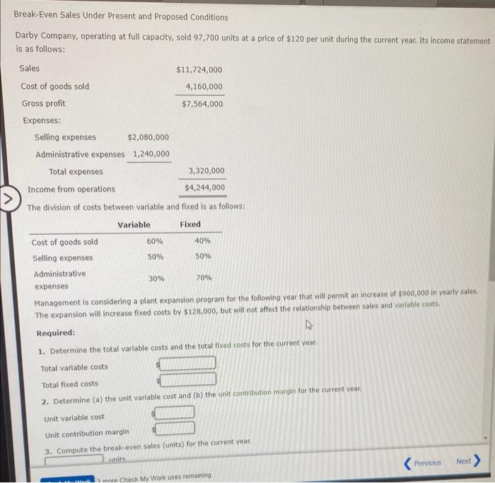 Solved Break-Even Sales Under Present and Proposed | Chegg.com