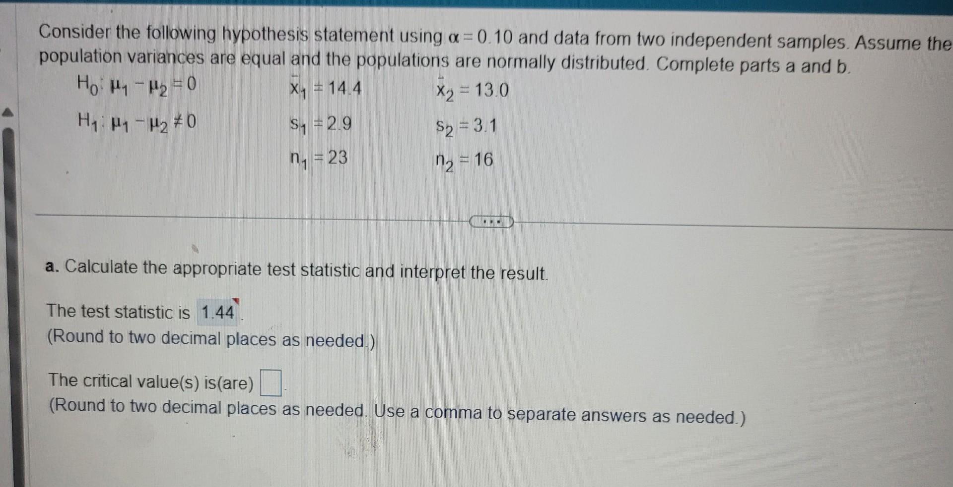Solved Consider the following hypothesis statement using | Chegg.com