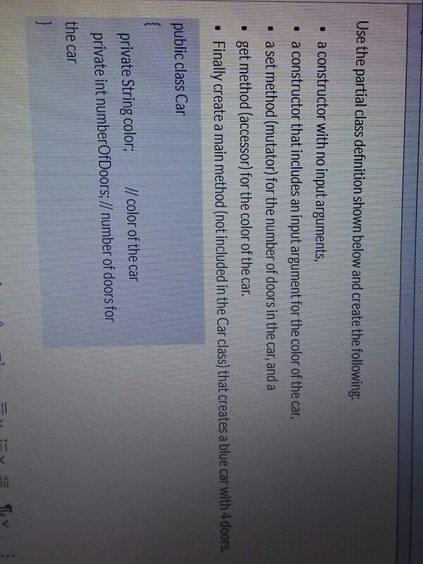 Solved Use the partial class definition shown below and | Chegg.com