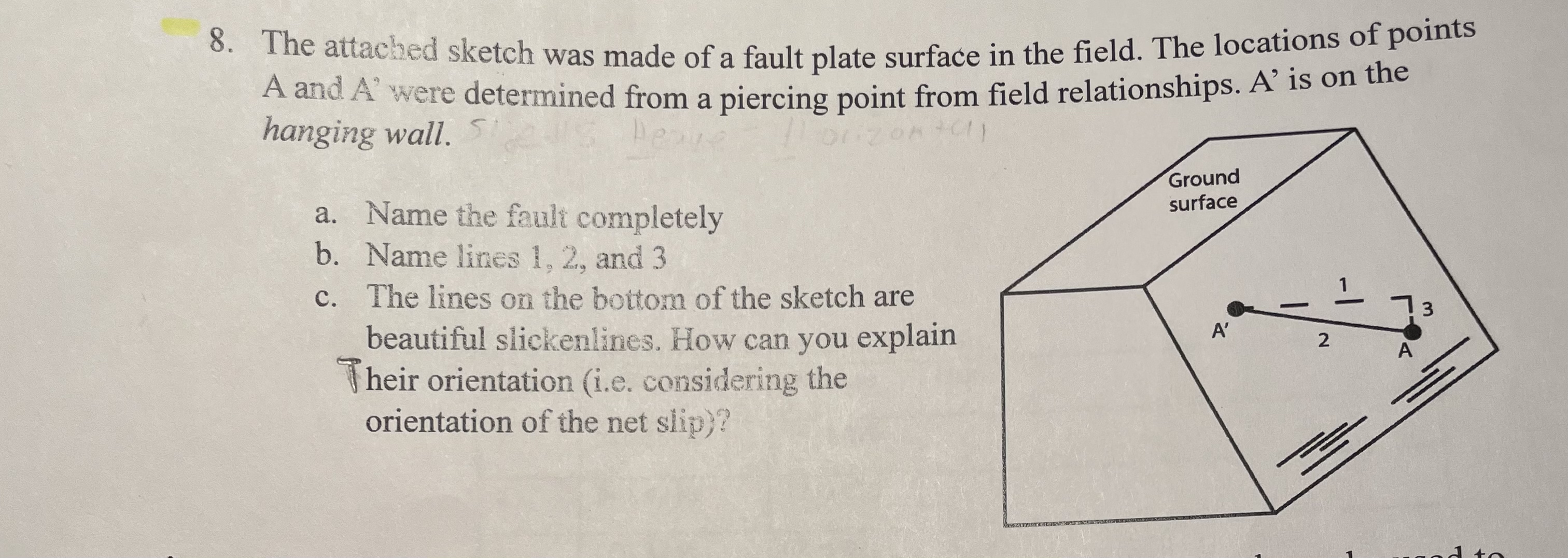 Solved 8. ﻿The attached sketch was made of a fault plate | Chegg.com