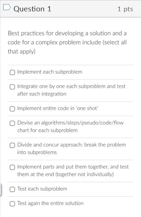 Solved Best practices for developing a solution and a code | Chegg.com