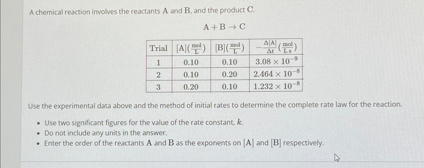A chemical reaction involves the reactants A and B, | Chegg.com