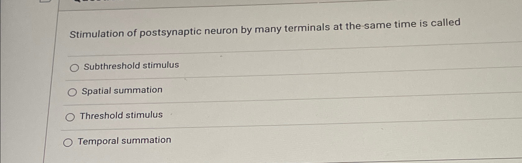 Solved Stimulation of postsynaptic neuron by many terminals | Chegg.com