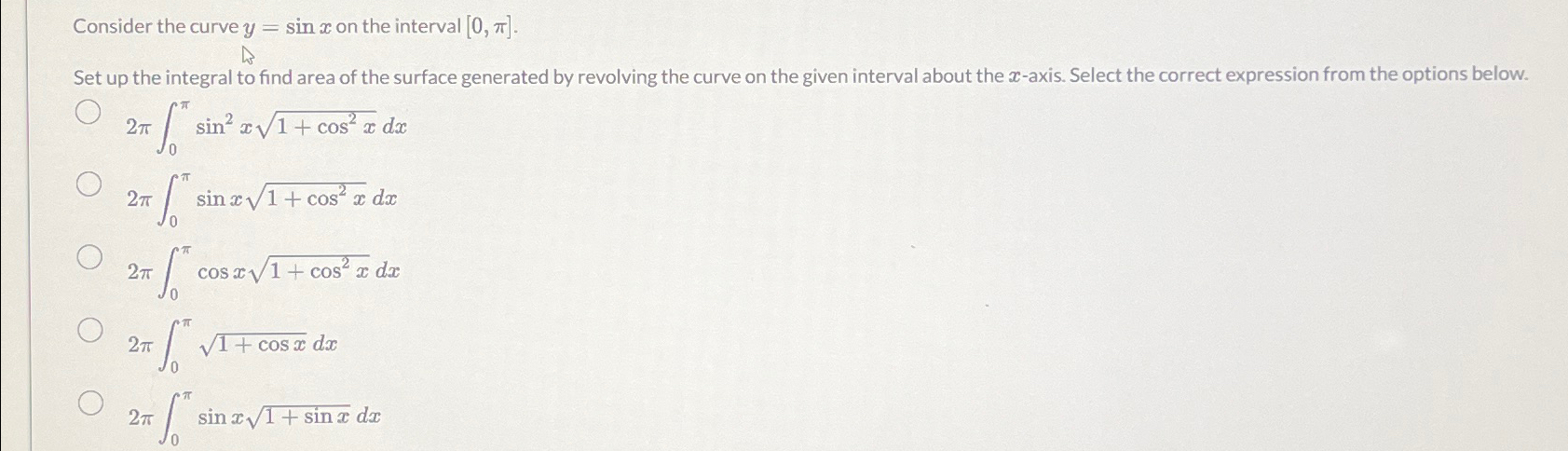 Solved Consider the curve y=sinx ﻿on the interval 0,π.Set up | Chegg.com