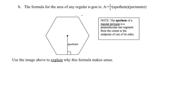 Solved b. The formula for the area of any regular n-gon is: | Chegg.com