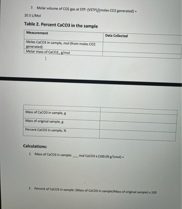 Solved Data sheet[Calcium Carbonate) Table 1: Carbon Dioxide | Chegg.com