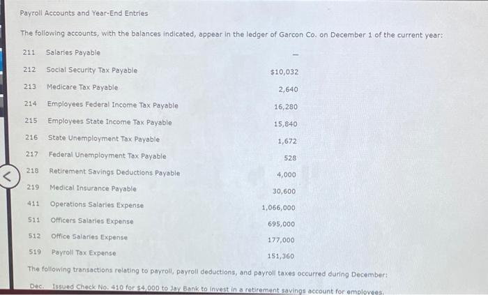 Solved Payroll Accounts and Year-End Entries The following | Chegg.com