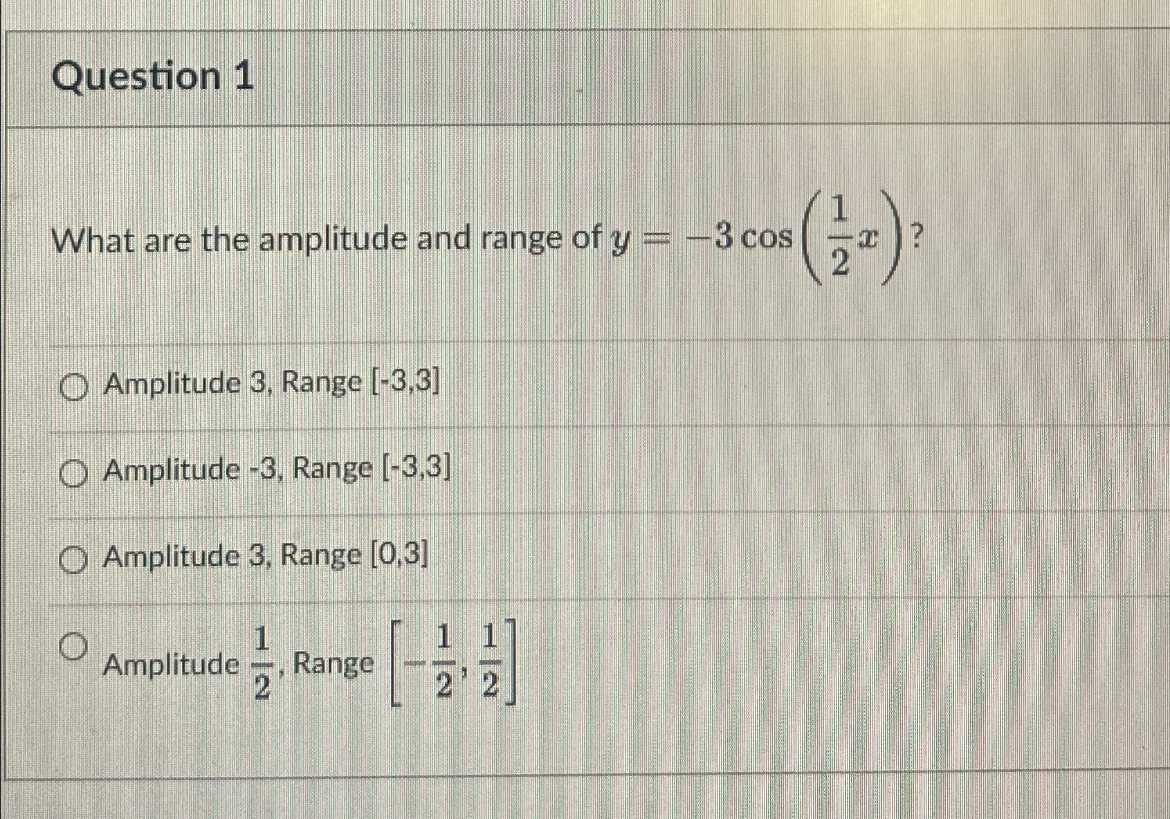 Solved Question 1What are the amplitude and range of | Chegg.com