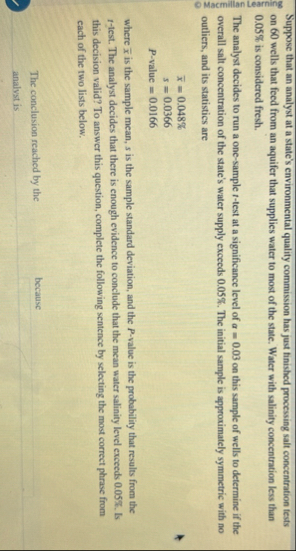 Solved Suppose that an analyst at a state's environmental | Chegg.com