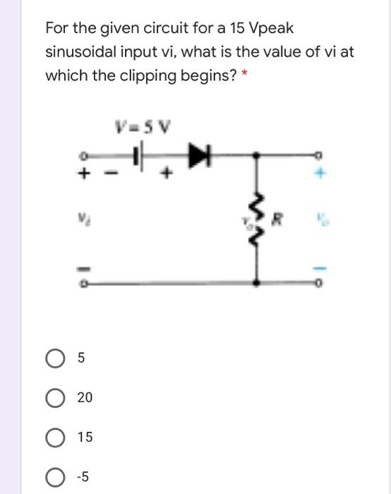 Solved For the given circuit for a 15 Vpeak sinusoidal input | Chegg.com