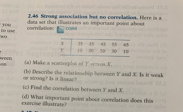 Solved DO 12 e 2.46 Strong association but no correlation. | Chegg.com