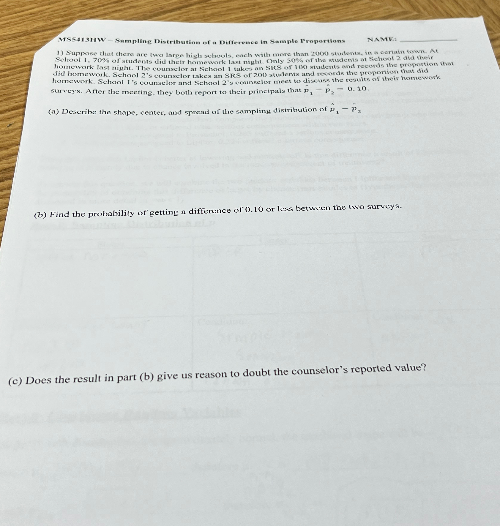 Solved MS5413HW - ﻿Sampling Distribution of a Difference in | Chegg.com
