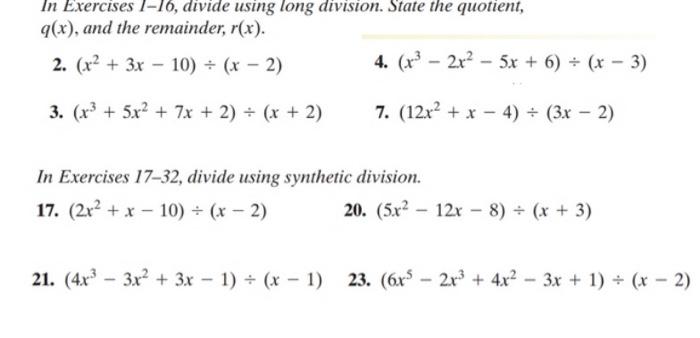 Solved In Exercises 1−I6, divide using long division. State | Chegg.com