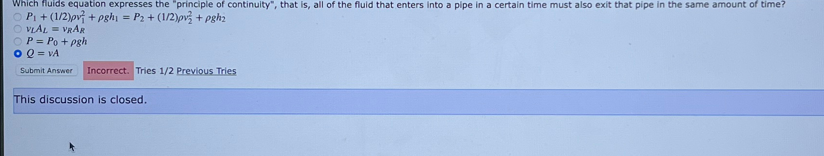Solved Which fluids equation expresses the "principle of | Chegg.com