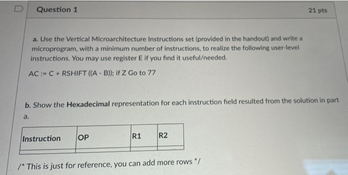 Question 1 21 pts a. Use the Vertical | Chegg.com