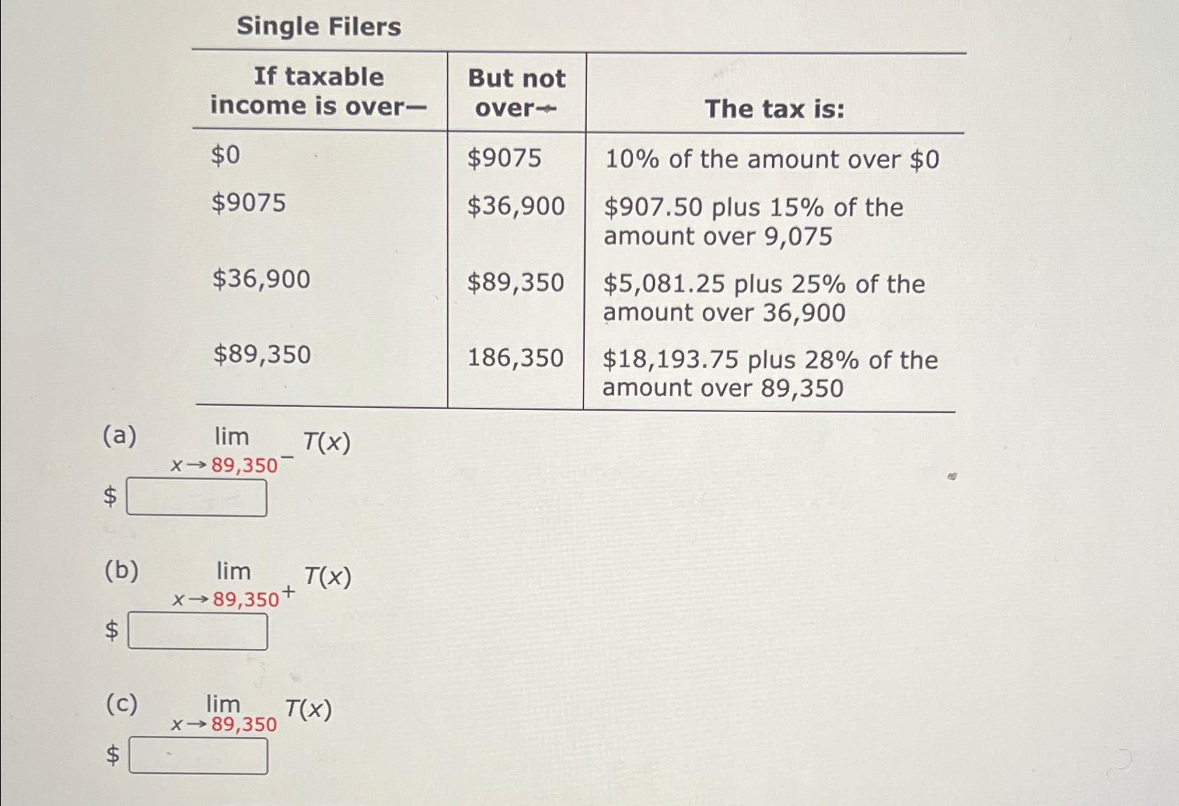 Solved Single Filers\table[[\table[[If taxable],[income is | Chegg.com