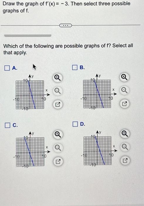 Solved Draw the graph of f′(x)=−3. Then select three | Chegg.com