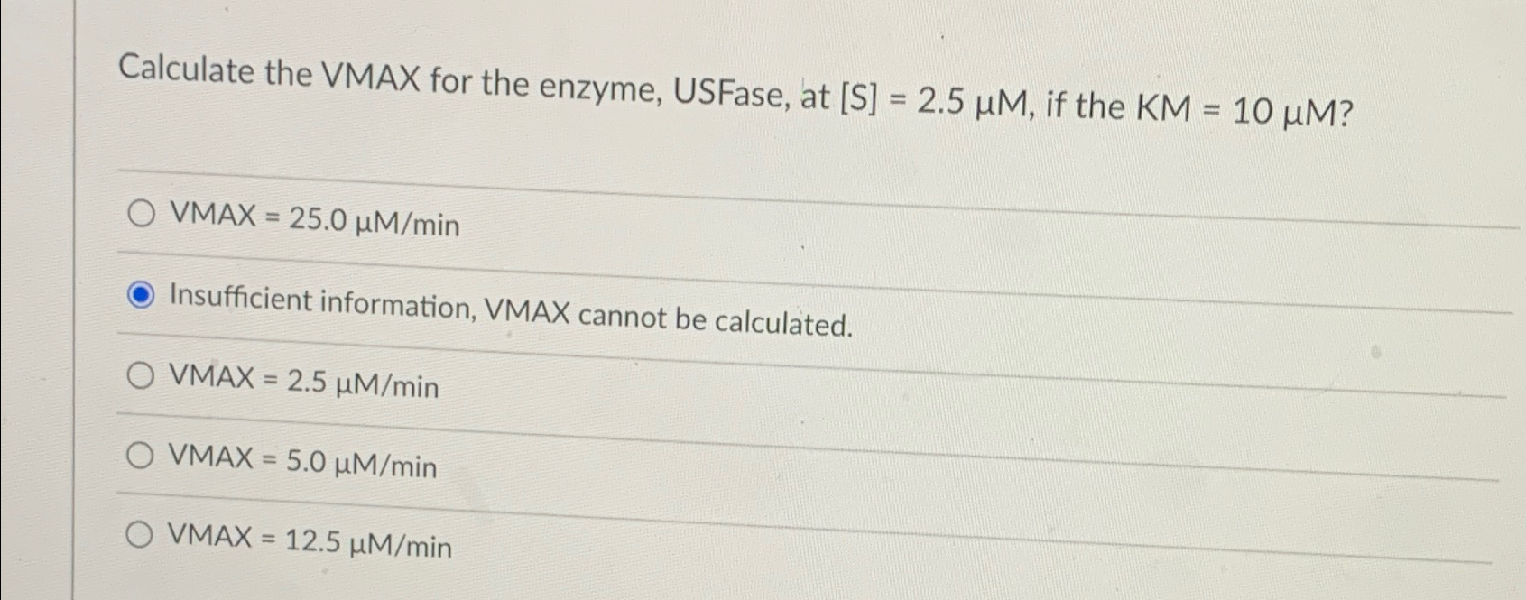 Solved Calculate the VMAX for the enzyme, USFase, at | Chegg.com