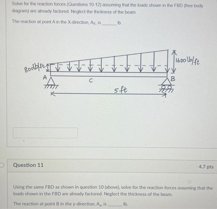 Solve for the reaction forces (Questions 10-12) | Chegg.com