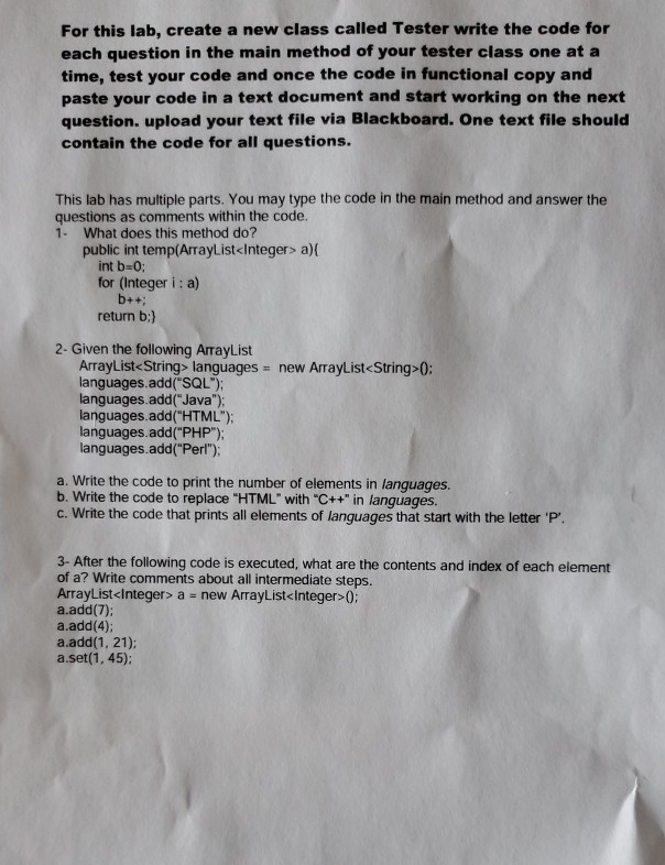 Solved For This Lab Create A New Class Called Tester Write 2650
