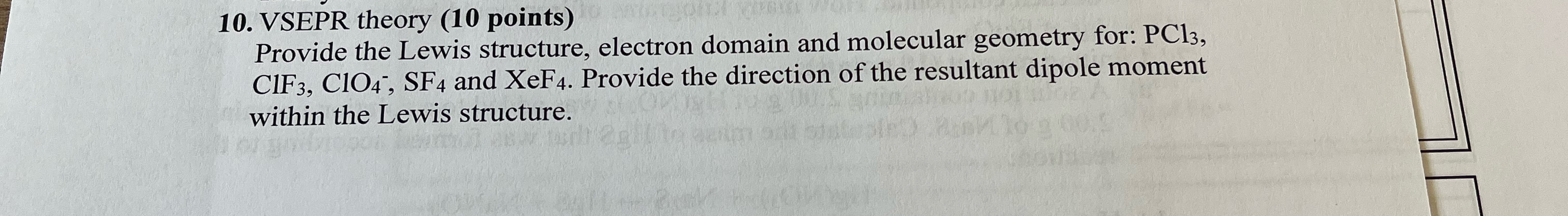Solved VSEPR theory ( 10 ﻿points)Provide the Lewis | Chegg.com