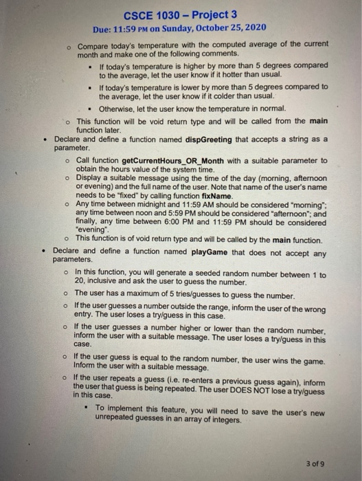 Solved CSCE 1030 - Project 3 Due: 11:59 PM on Sunday, | Chegg.com