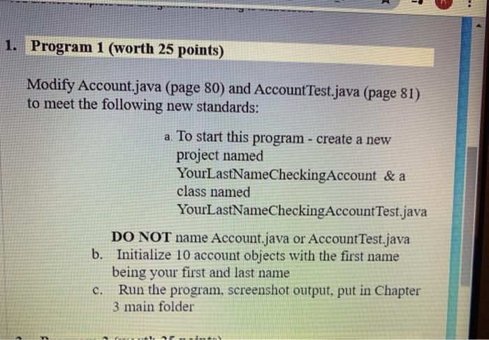 Solved 1. Program 1 (worth 25 points) Modify Account.java | Chegg.com