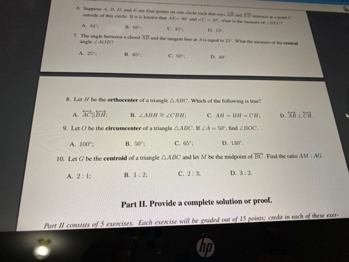 Solved Part I Choose your answer, no explanation needed. | Chegg.com