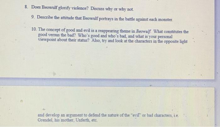 Beowulf Response Questions I have given you a range | Chegg.com