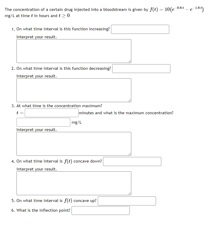 Solved The concentration of a certain drug injected into a | Chegg.com
